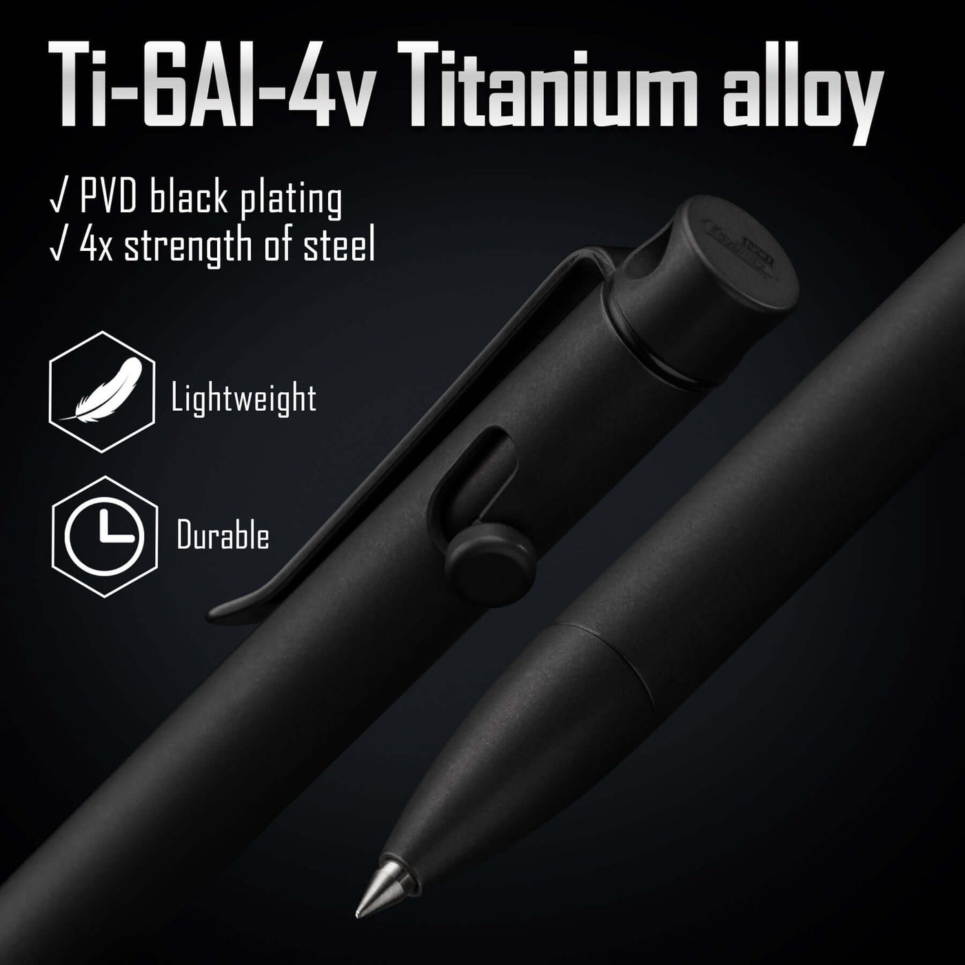 KeyUnity KP01 Titanium Alloy Bolt Action Pen （BLACK）